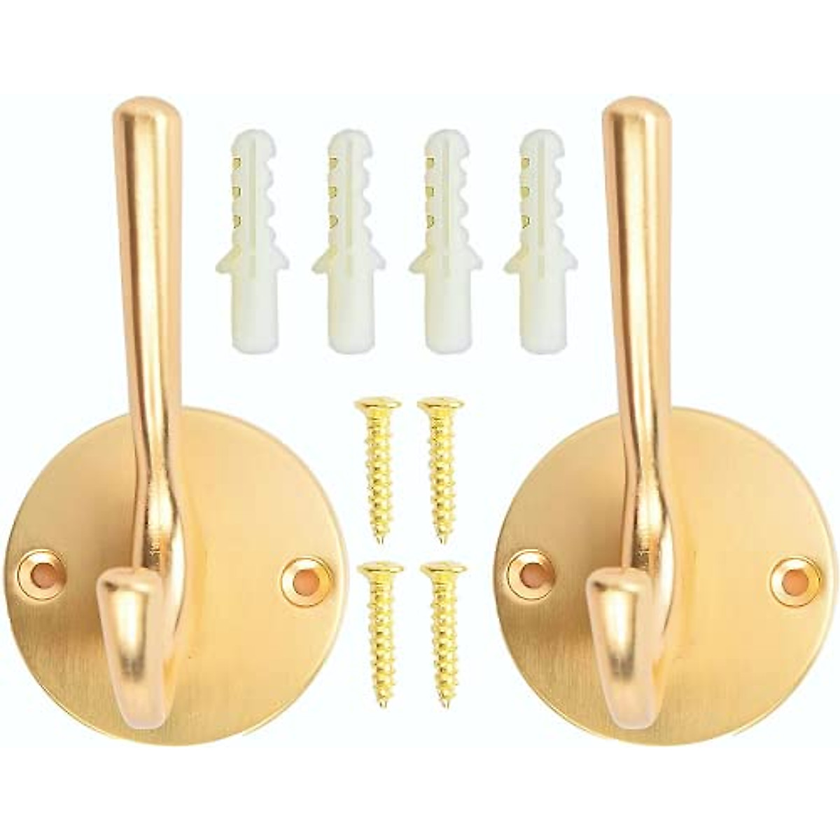 Gold Towel Hook 2 Pcs- Decorative Brass Wall Hook for Robe, Coats, Hat, Large and Small Bathroom Accessories - Single Gold Wall Hook - Gold Coat Hooks Includes Metal Hanging Hardware
