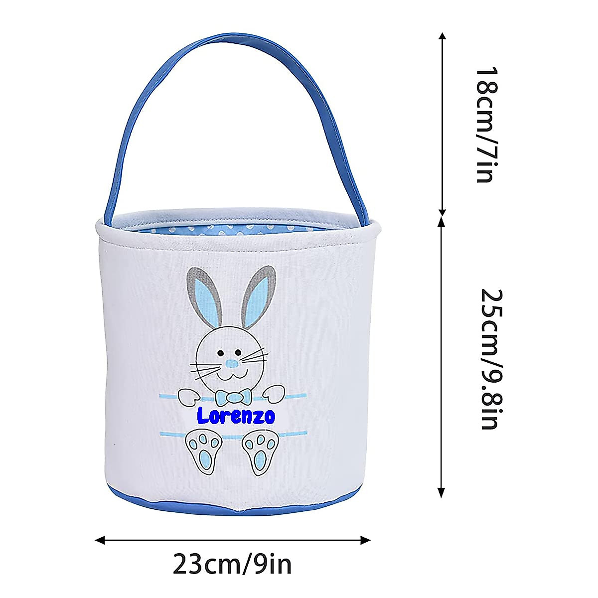 Molikyla Personalized Easter Basket Custom with Name for Boys Girls Kids Customized Easter Gifts Canvas Cotton Buckets, Blue, one size