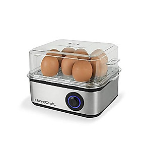 HomeCraft Premium Stainless Steel 8 Capacity Electric Large Hard-Boiled Egg Cooker Poached, Scrambled, Omelets, Whites, Sandwiches, for Keto & Low-Carb Diets, Vegetable Steamer, with Buzzer