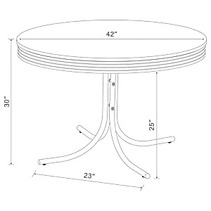 Coaster Home Furnishings Retro 1950s Soda Fountain Diner Round Dining Room Table White Laminate Top Sturdy Steel Chrome Base 2388