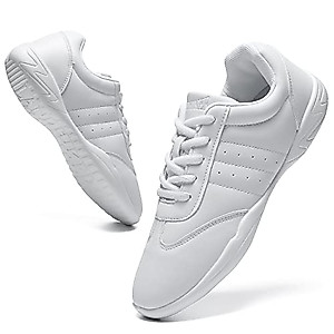 LANDHIKER Girls Cheer Shoes Womens Cheerleading White Dance Shoes Youth Sports Training Athletic Flats Lightweight Breathable Comfortable Tennis Kids Cheer Sneakers Size