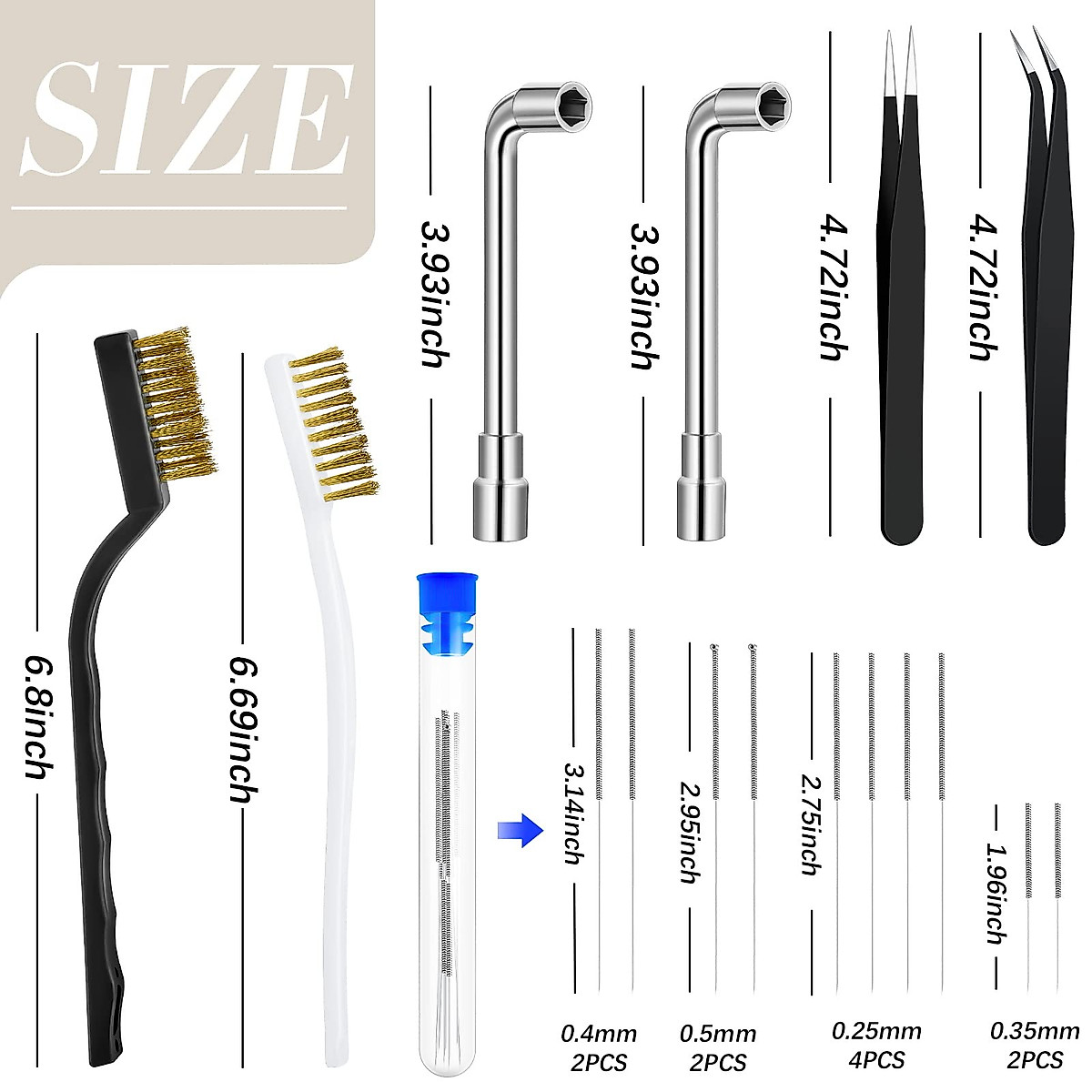 Zhehao 16 Pieces 3D Printer Nozzle Wrench Cleaning Kit,10 Nozzle Cleaning Pins with Storage Box 2 Tweezers 2 Copper Wire Toothbrushes 2 L-shaped Wrench Tool for 3D Printer Accessories