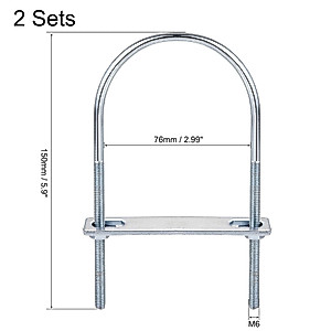 uxcell Round U-Bolts 2 Sets 2.99"(76mm) Inner Width 150mm Length Steel M6 with Nut, Plate, Washer