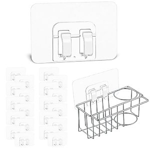 Qianyu 20 Pack Adhesive Hooks for Hanging Heavy Duty Removable Waterproof Transparent Reusable Seamless Self Adhesive Utility Wall Hooks Perfect for Bathroom Kitchen and Home Improvement