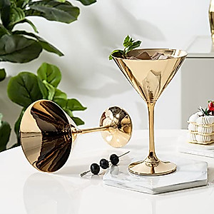 MyGift 8-Ounce Modern Metallic Gold Tone Martini Glasses, Elegant Golden Drinking Glass for a Cocktail Party, Wedding, or Anniversary Dinner, Set of 4