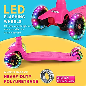 Scooters for Kids Age 3-5, Kick Scooter for Boys Girls Toddlers, 4 Adjustable Height, AEBC-9 Bearing, 3 Light Up Wheels, Outdoor Activities for Children from 3 to 12 Years Old, Pink