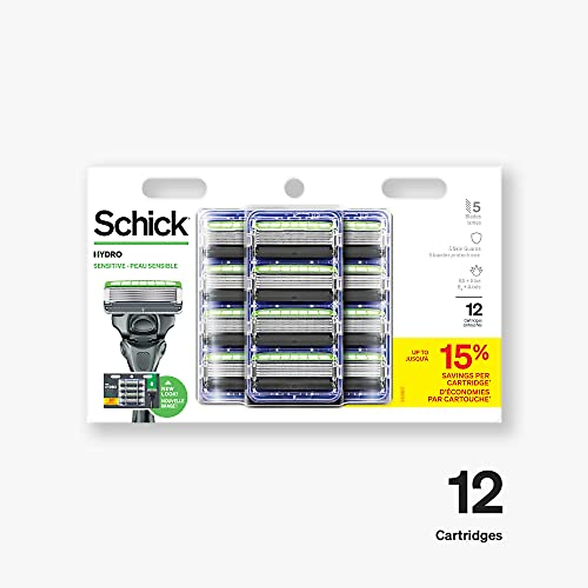 Schick Hydro Sense Sensitive Mens Razor Blade Refill With Skin Guards, Includes 12 Razor Blades Refills