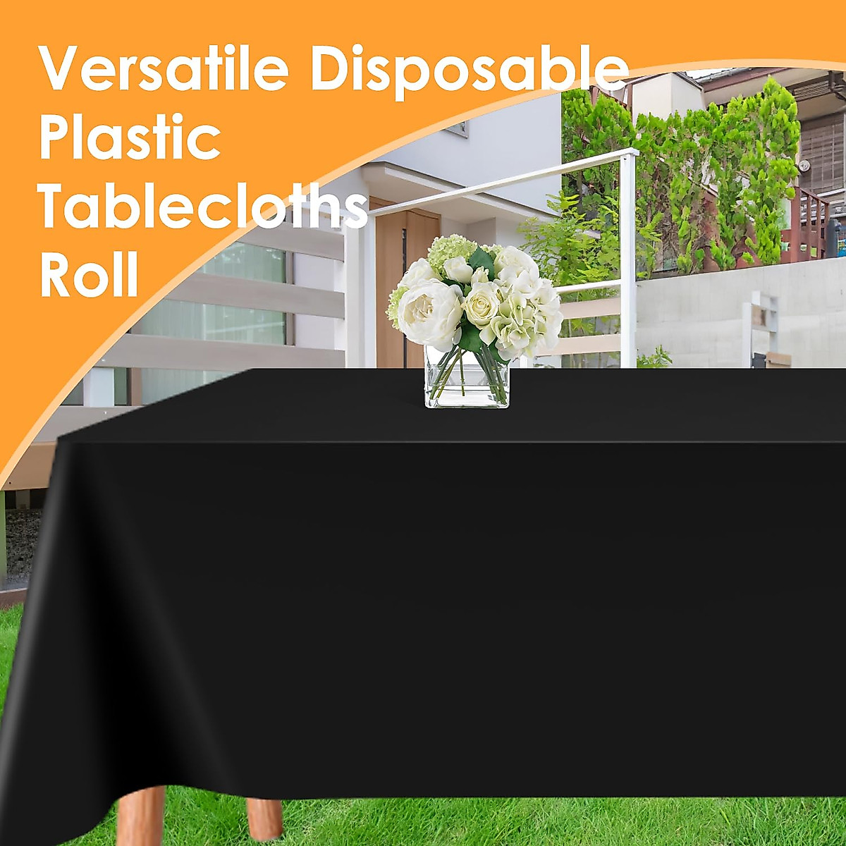 Black Disposable Plastic Table Cloth Roll 54" X 100', Plastic Table Cover with Cutter Box, Cut to Size Disposable Tablecloth for Parties