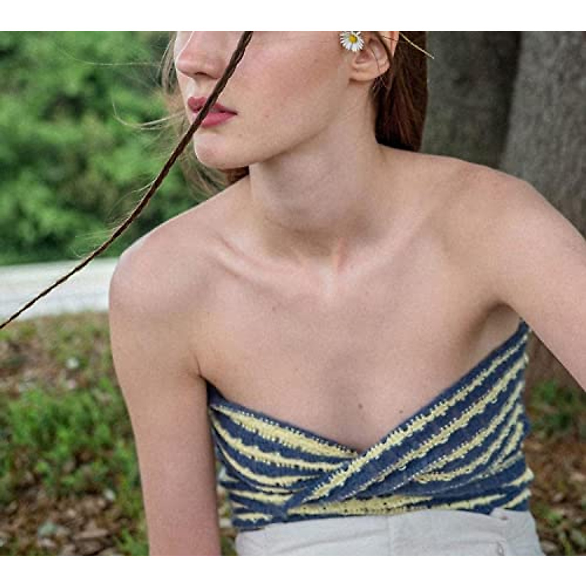 MISSACTIVER Women Striped Knit Bandeau Top Sexy Strapless Sleeveless Twist Front Hollow Out Backless Tube Crop Top Party