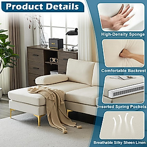 VINGLI 110" Modern U Shaped Sectional Couch with 51"D Double Chaise for Living Room, Beige Deep Seat Sectional Sofa Sets with 5.9" Thickness Seating Padding for Home Furniture,Linen Fabric,Metal Legs