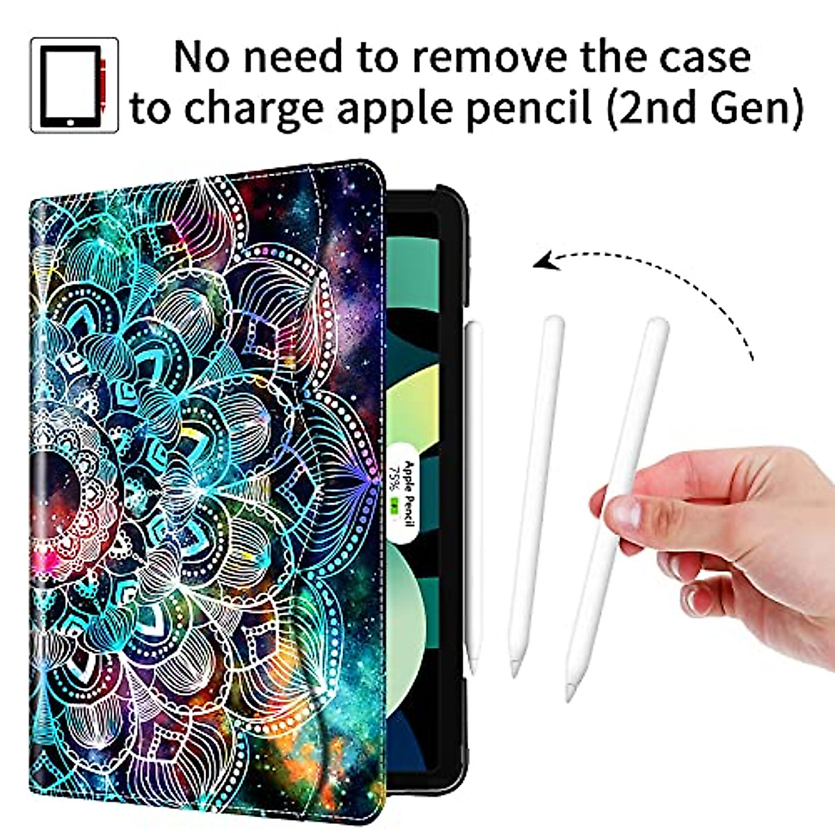 VORI iPad Air 5th/4th Generation 10.9 Inch 2022/2020 Case with 360 Rotating, Multi-Angle Viewing Folio Stand Cover with Pocket, Auto Sleep/Wake for iPad Air 4 & 5 case, Mandala Galaxy