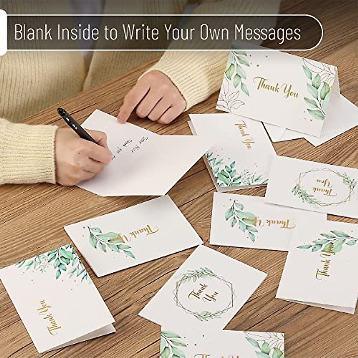 Mr. Pen- Thank You Cards with Envelopes, 20 Pack, 4” x 6”, Greenery Gold Foil Design, Thank You Notes with Envelopes Set, Thank You Cards Wedding, Blank Thank You Cards with Envelopes