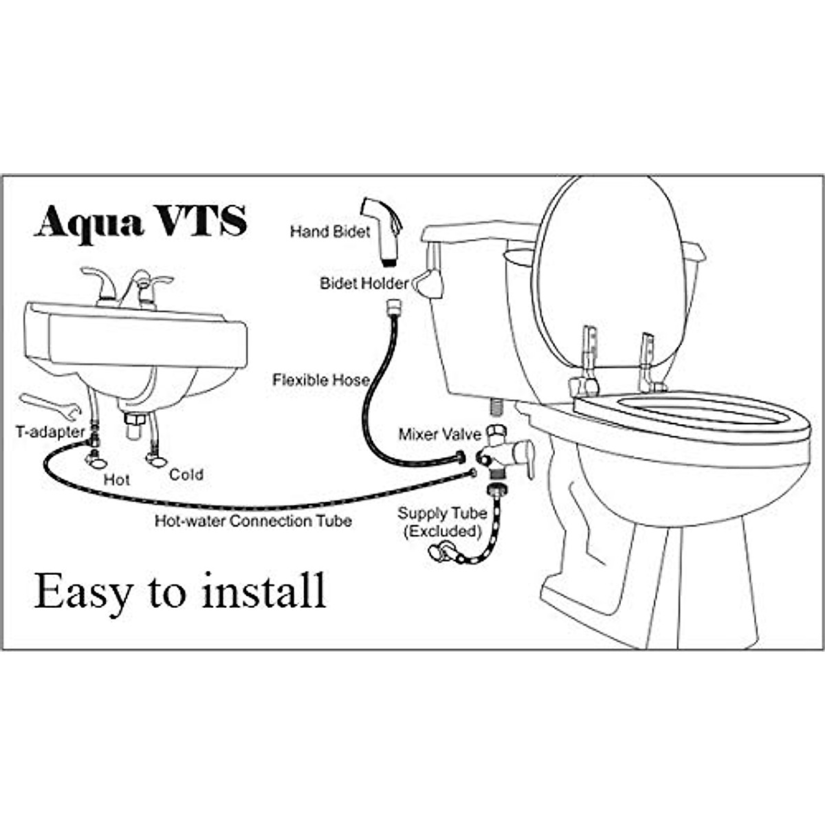 Aqua VTS Spray Bidet, Shattaf, with Hot & Cold Mixing Valve