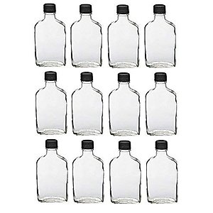 Nakpunar 12 pcs 200 ml Glass Flask Bottles with Black Tamper Evident Cap (12, 200 ml Black)