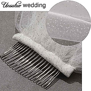 Unsutuo Cathedral 1 Tier Bride Wedding Veil Sparkling Long Bridal Tulle Veil with Comb Drop Veil Cut Edge for Bride (118''W, White)