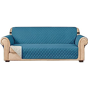 SUBRTEX Sofa Slipcover Reversible Sofa Cover Couch Cover Quilted Slipcover Furniture Protector with Elastic Straps Covers for Living Room Washable Slip Cover for Pets(Oversize Sofa, Blue)