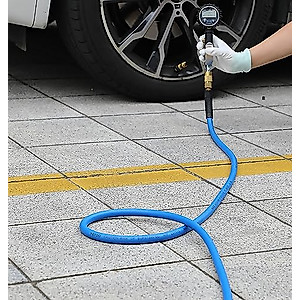YOTOO Hybrid Lead-In Air Hose, 1/4"x10' Air Compressor Hose, 300 PSI, Heavy Duty, Lightweight, Kink Resistant, All-Weather Flexibility with 1/4-Inch Industrial Air Fittings and Bend Restrictors, Blue