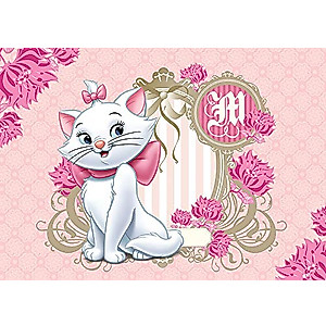 Cartoon Aristocats Marie Cat Party Theme Photography Backdrops 5x3ft Children Kids Princess Girl Birthday Party Photo Pink Flowers Backdrops Newborn Baby Shower Portrait Shoot Props