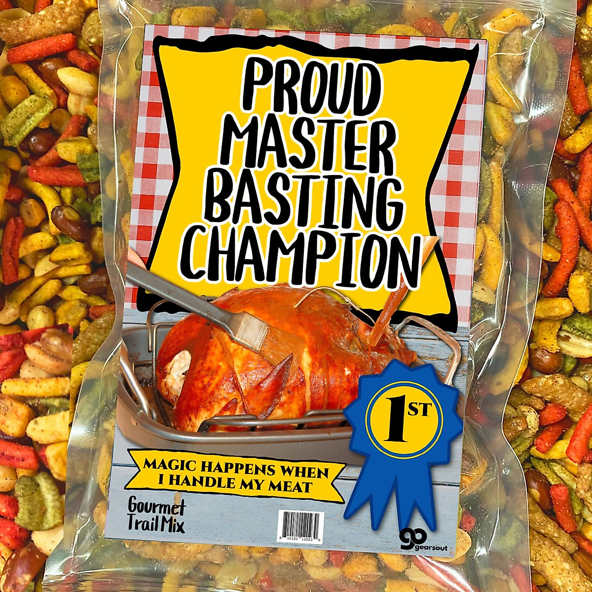 Master Basting Champion Trail Mix - Funny Meat Gifts for Mens Stockings - Turkey Baster Gag Gift for BBQ Lovers - Funny Food Gift for Grillers - Gift Basket Fillers Adults