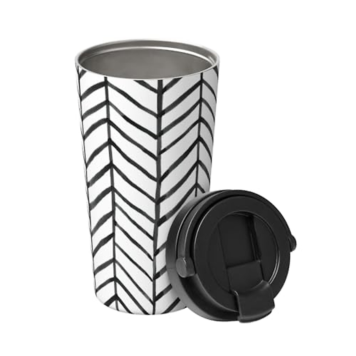 WANGXUEE black and white boho Print 500ml Stainless Steel Travel Tumbler Double Wall Vacuum Insulated Coffee Mug