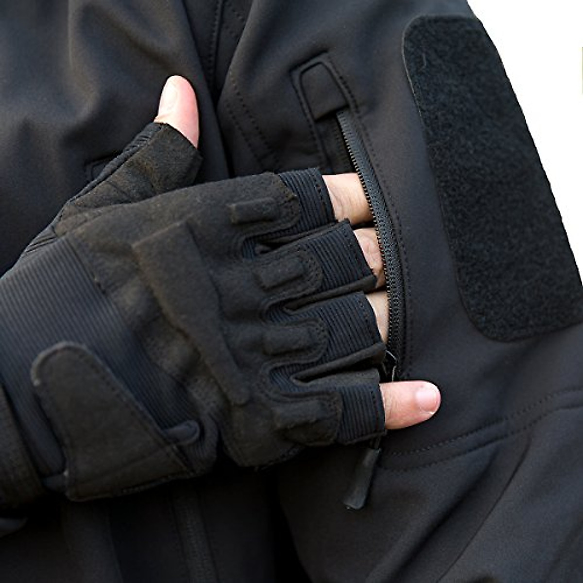 ReFire Gear Mens Army Special Ops Military Tactical Jacket Softshell Fleece Hooded Outdoor Coat,Black,X-Large