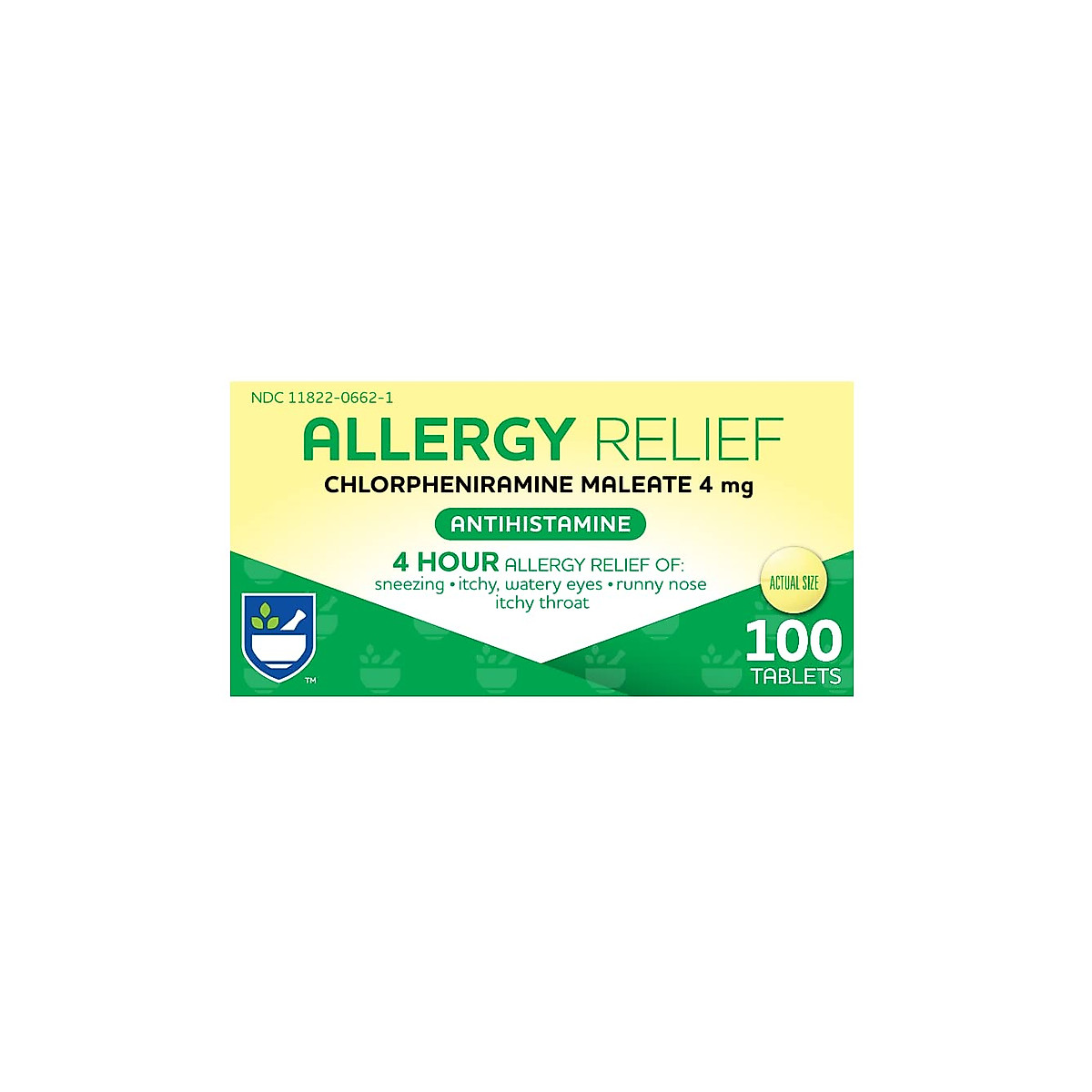 Rite Aid Allergy Medicine, Chlorpheniramine Maleate 4mg - 100 Count Tablets | 4 Hour Allergy Relief | Antihistamine Allergy Medication | Allergy Medicine for Adults | Non Drowsy Allergy Medicine