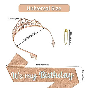 Birthday Tiara for Women & Glitter Its My Birthday Sash Birthday Crowns for Women Birthday Queen Sash and Tiara Birthday Crown and Sash for Women Parties Favors Birthday Decorations Gift (Gold)