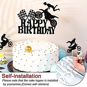 Zonon 20 Pieces Dirt Bike Birthday Decoration Dirt Bike Party Supplies Banner Cake Cupcake Topper for Motocross Themed Birthday Party Man or Boy Riding Room Wall Decoration (Classic Style)