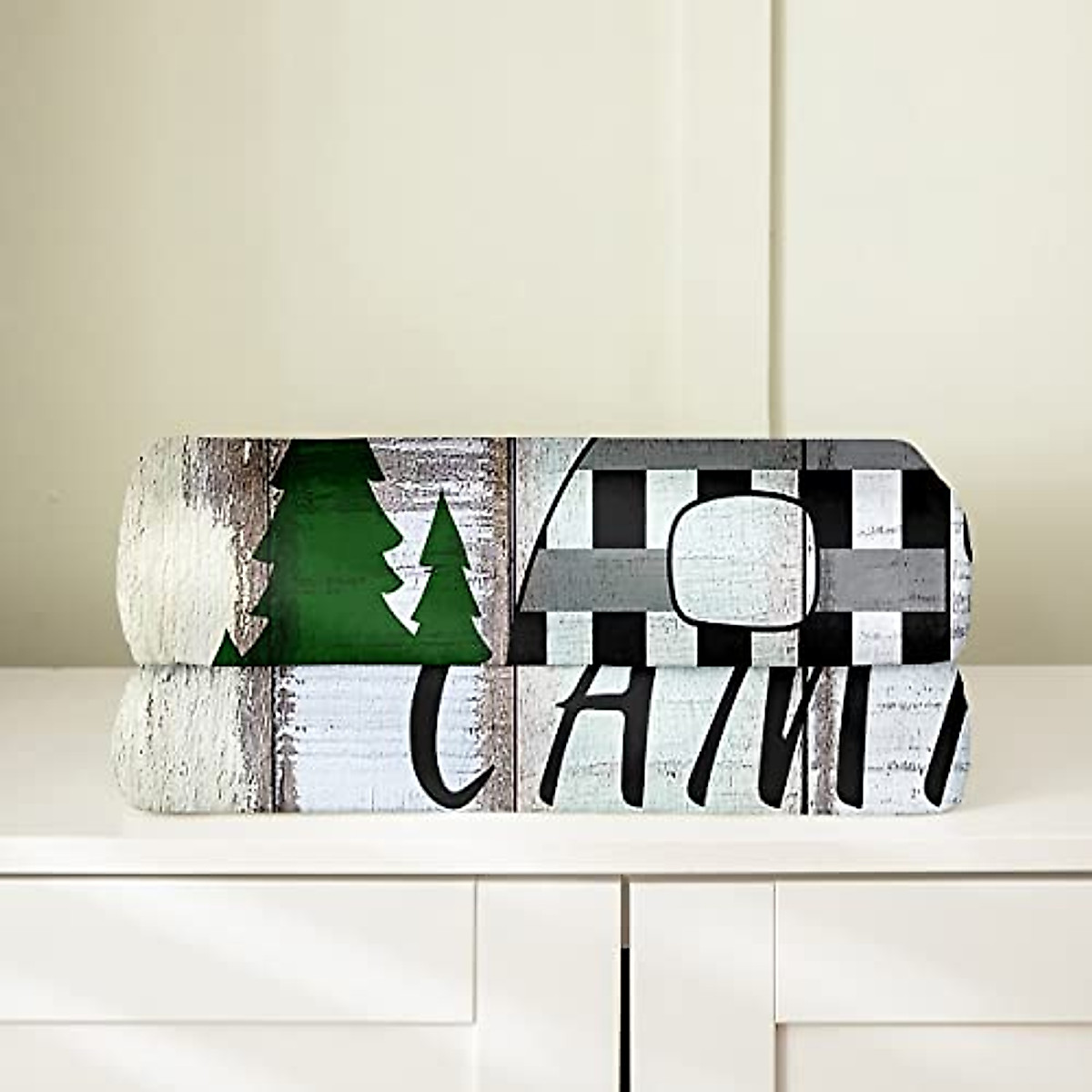 Camper All Season,Bed Blanket Happy Camping Plush Throw Blanket, RV Camping Flannel Fleece Blanket for Bedroom Decor Cartoon Camping Car Farmhouse Trailers Camper 40"x50"