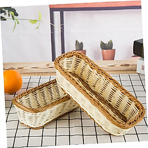 3 Pcs Woven Plate Basket Imitation Rattan Basket Imitation Rattan Plate Basket Rectangle Storage Basket White Wooden