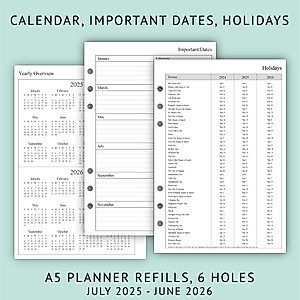 2023 Weekly & Monthly Planner Refill for A5 Ring Binder, 5-1/2" x 8-1/4", from January 2023 to December 2023, 6-Hole Punched