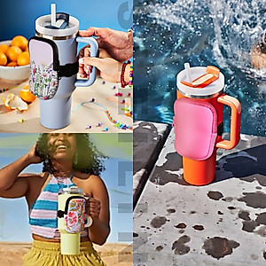 Water Bottle Pouch Compatible for Stanley 40 oz Tumbler with Handle & Stanley Ice Flow 20oz 30oz, Running Water Bottle Handheld Caddy Compatible with Stanley Quencher Adventure 40oz（Pink Dusk）