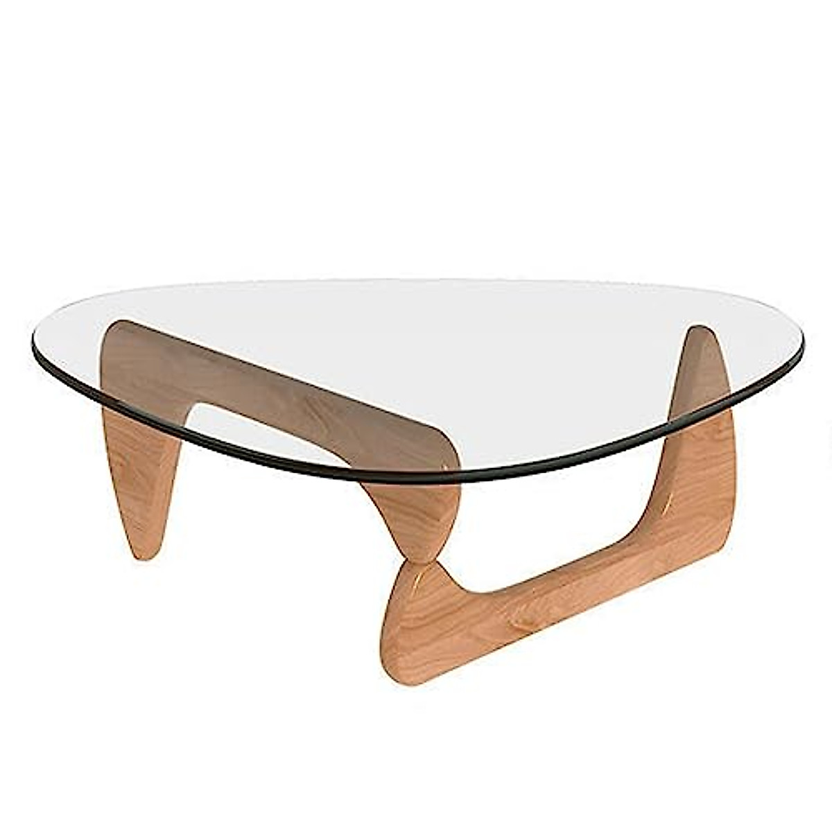 Mid-Century Modern End Table with Solid Wood Base Triangle Glass Coffee Table Vintage Tempered Glass Center Table for Living Room Balcony Accent Table Raw Wood/Transparent Medium 35.8 * 25.5 * 16in