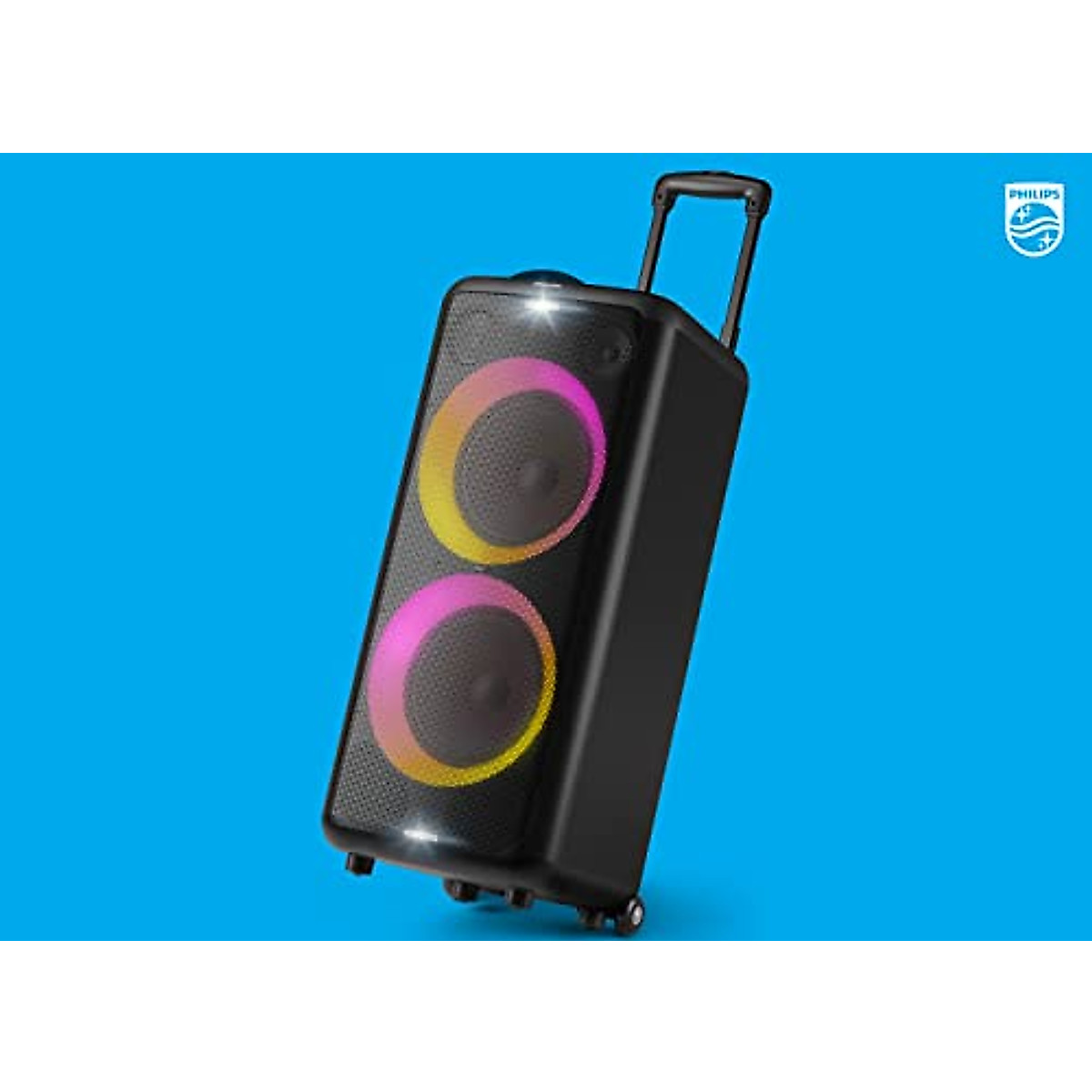 Philips X5206 Bluetooth Party Speaker with Extra bass, Up to 14 Hours Battery, Party Lights and Karaoke Effects, Microphone and Guitar Input, Audio-in, USB Charging, Built-in Trolley, TAX5206
