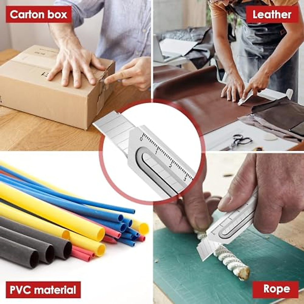 7 in 1 Mutipurpose Utility Knife, 18mm Heavy Duty Stainless Steel Utility Knife, Multi Purpose Utility Knife, Retractable Snap Blade Utility Knife for Office, Home (2 PCS)