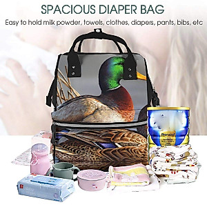 GREATN Mallard Duck Art Diaper Bag Backpack Multi Function Nappy Bag Large Capacity Mommy Backpack Organizer for Baby Care Baby Bag for Mom and Dad, multi-, OneSize