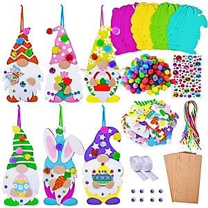 Winlyn 24 Sets Easter Decorations DIY 3D Gnome Ornaments Easter Craft Kits Assorted Foam Easter Gnome Ornaments Easter Stickers for Kids Party Favors Easter Spring Classroom Home Activity Art Project