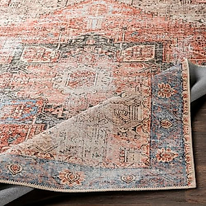 Livabliss Suri Vintage Washable Area Rug 5'3" x 7'3", Rust/Blue