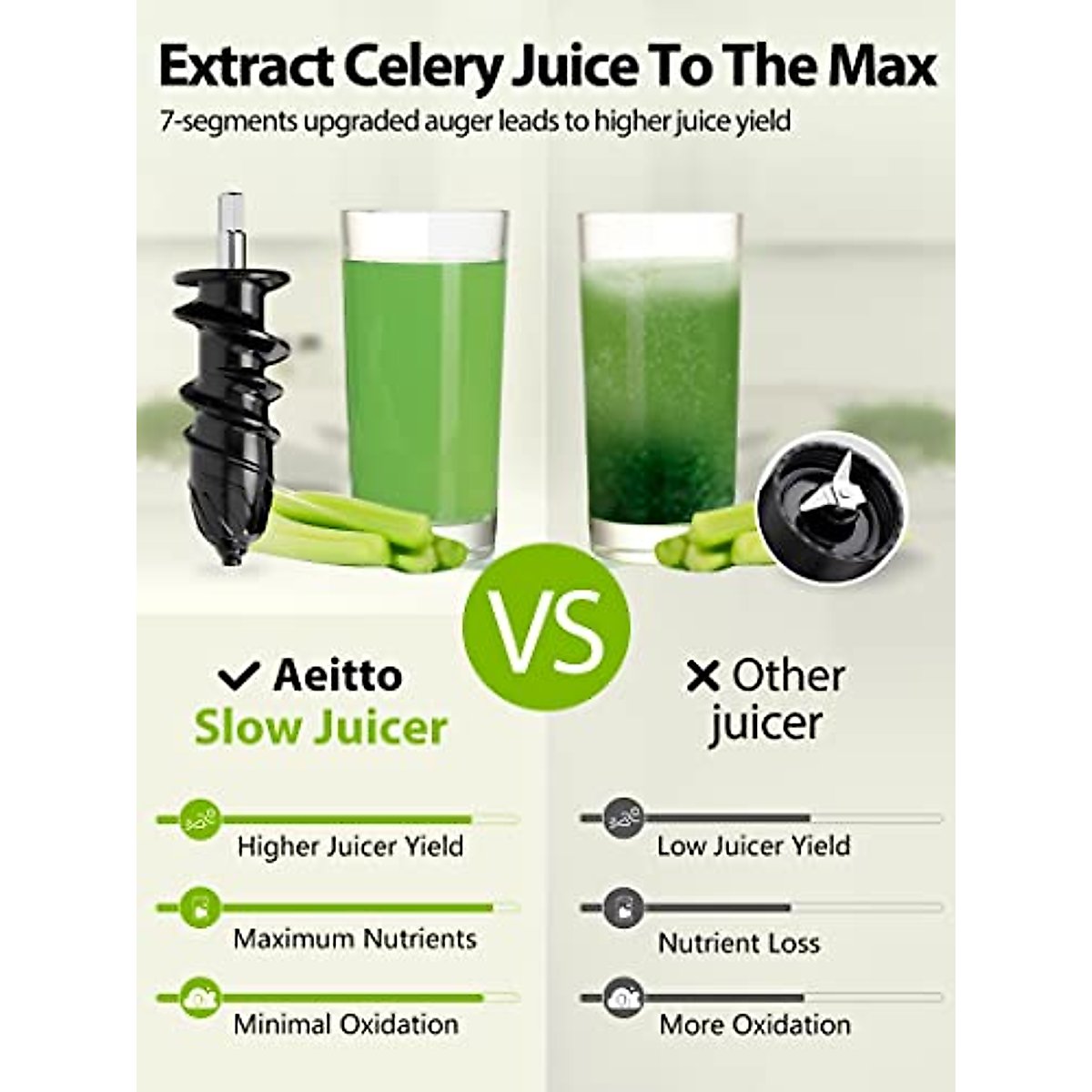 Slow Juicer,Aeitto Celery Juicer Machines,Masticating Juicer,Cold Press Juicer, Juice Extractor with 2-Speed Modes,Reverse Function & Quiet Motor for Vegetables And Fruits,Easy to Clean with Brush
