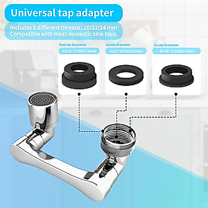Longing Home 1080° Swivel Faucet Extender, Heavy Duty Rotating Sink Extension, Universal Swivel Multifunctional Robotic Arm, Rotating Splash Filter Extension Faucet Aerator for Kitchen Bathroom-2 Pcs