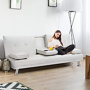 Walsunny Modern Faux Leather Sofa, Folding Reclining Sofa, Double arms, Living Room Bedroom Sofa Chair (White)