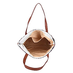 Shop LC Women Gifts Black Flower Pattern Faux Leather and Jute Tote Bags with Handle Drop Zipper Closure Fixed Accessories