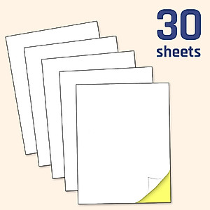 30 Sheets, Printable White Sticker Paper, Laser/Inkjet Printing - Matte, Letter Size (8.5" x 11")