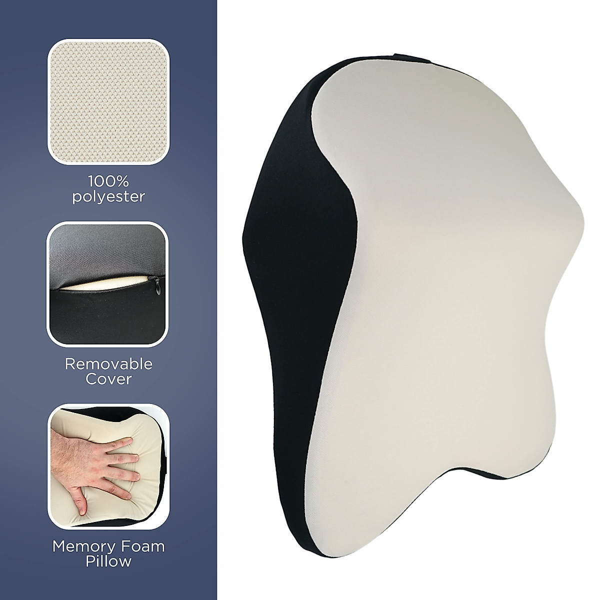 Car Neck Pillow – 100% Memory Foam - Ergonomic Neck Support Car Pillow for Driving Seat – Washable Cover – Car Headrest Pillow Cushion - Travel Pillows - Universal Fit (Cream White, Standard)