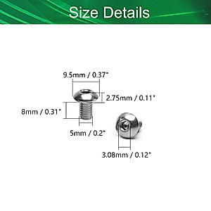 Yinpecly M5x8mm Hex Socket Head Machine Screws 304 Stainless Steel Inner Hex Socket Round Head Screw Fasteners Furniture Bolts Silver Tone 50Pcs