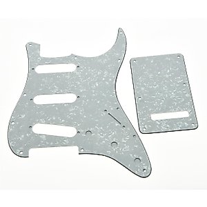 KAISH 11 Hole ST/Strat Style Pickguard SSS Pick Guard with ST Back Plate Tremolo Trem Cover for USA/Mexico Stratocaster/Strat White Pearl
