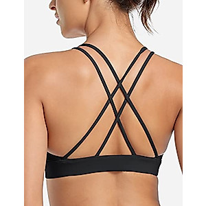YEOREO Bella Sports Bra for Women V-Neck Strappy Criss-Cross Back Yoga Bra Padded Fitness Crop Top Black L