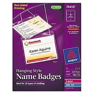 Avery Insertable 3 Inch x 4 Inch White Name Badges 100 Count (74459)