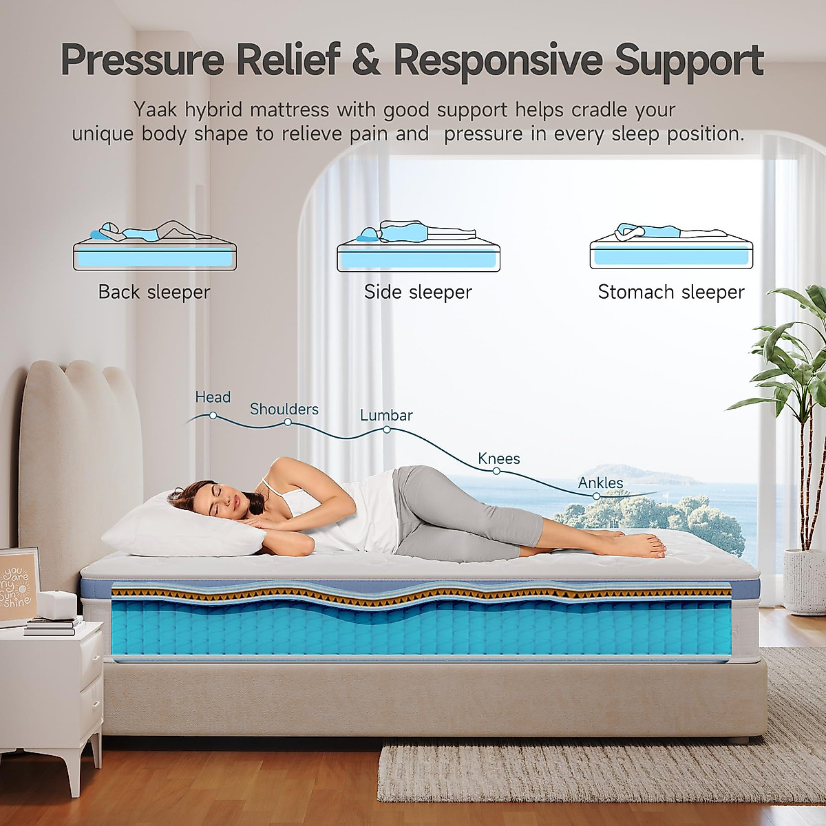 Yaak King Size Mattress 10 Inch, Hybrid King Mattress in a Box, Individual Pocket Spring King Bed Mattress with Breathable Memory Foam, Pressure Relief, Medium Firm Mattress King Size 80"x76"x10"