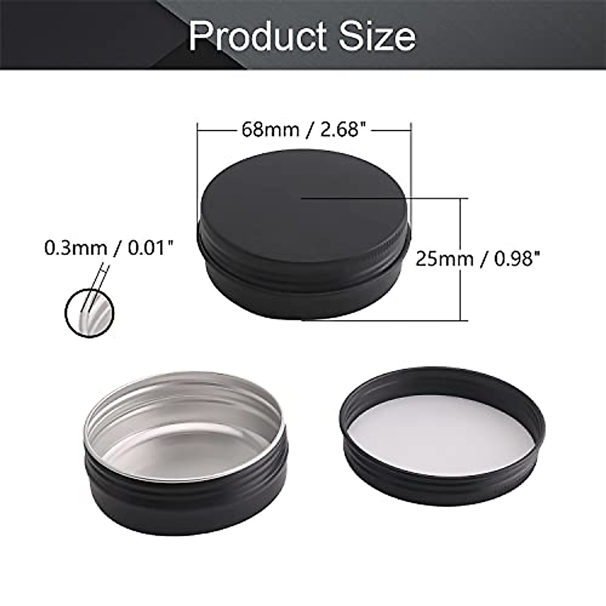Othmro 6pcs 2oz Metal Round Tins Aluminum Tin Cans Containers with Screw Lid, 68 * 25mm(DxH) Black tin cans for Salve, Spices, Lip Balm, Tea or Candies 60ml